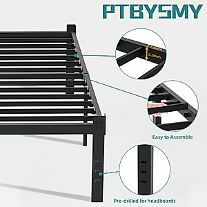 Queen Bed Frame 16 Inch High Metal Platform Bed Frame with 4 Mattress Retainers Heavy Duty Steel Slats Black Kids Queen Size Bed Frame with Headboard Hole No Box Spring Needed Noise Free Easy Assembly