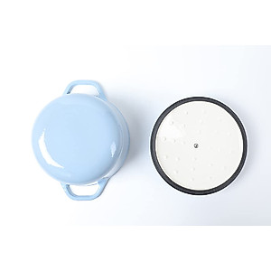 HAWOK Enameled Cast Iron Dutch Oven with Lid, 3 Quart Deep Round Dutch Oven with Dual Handles, Blue