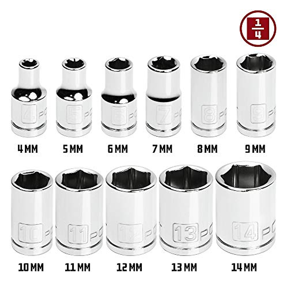 Powerbuilt 11 Piece Metric Shallow Socket Set, 1/4-Inch Drive, 6 Point, Dual Grease Rings, Size Markings - 640498
