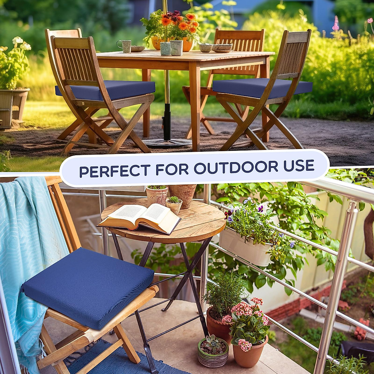 Preboun 12 Pack Outdoor Chair Cushions, 19" x 19" x 3" Patio Chair Cushion Waterproof Outdoor Seat Cushions with Ties Replacement Chair Pad for Patio Furniture Garden Sofa Couch Chair Pads (Navy Blue)