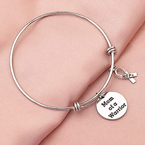 KUIYAI Mom of a Warrior Bracelet Inspirational Cancer Awareness Motivation Gifts (Silver)