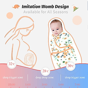 3 Pack Newborn Swaddle Blanket Adjustable Wrap Receiving Blanket Baby 100% Cotton Sleep Bag (0-3 Months, Flower + Green Dots + Pink)