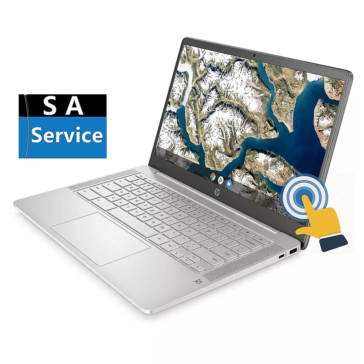 HP 14in Touchscreen Chromebook, Intel Celeron N4000, 4GB RAM, 64GB eMMC, WiFi, Bluetooth, Webcam, Audio by B&O, SA Service, Chrome OS, Brilliant Silver (Renewed)