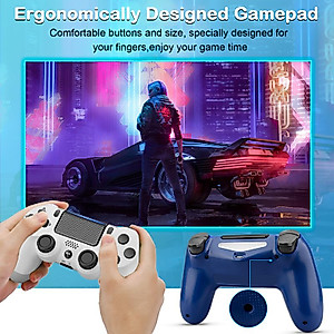 2 Pack Wireless Controller for PS4 Controller,Wiv77 Gaming Controller for Playstation 4 Controller with Headphone Jack/Long Battery Life,Pa4 Controller/Control/Remote/Mando for PS4/Slim/Pro,Blue White