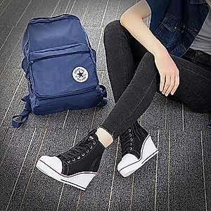 Hurriman Wedge Sneakers for Women, High Heel Platform High Top Canvas Shoes Lace up Zipper Fashion Sneakers, Tenis Zapatos de Cuña Plataforma Tacón para Mujer, Suitbale for Y2K & Harley Quinn Cosplay