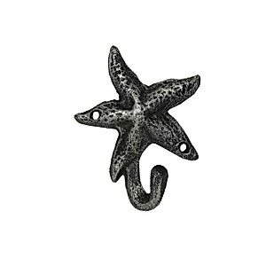 Antique Silver Cast Iron Starfish Hook- Nautical Wall Hook- Starfish Decoration