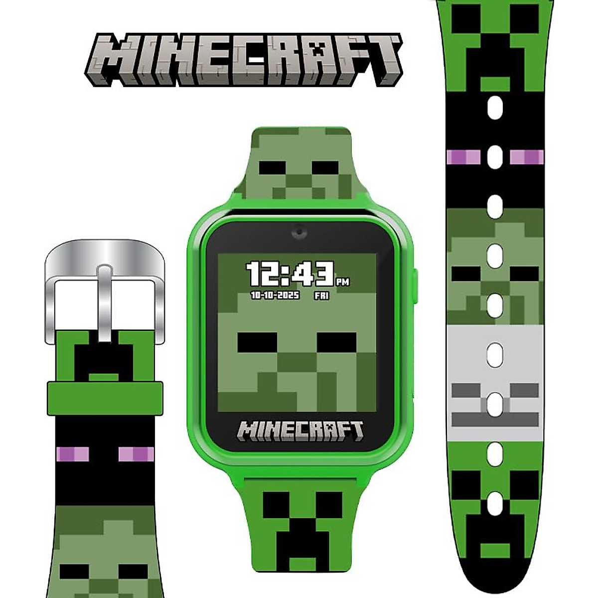 Minecraft Kids Smartwatch - Interactive LED Screen Watch with 10 Custom Watch Faces, Games, Camera, Alarm, Step Tracker & More - Fun Tech Gift for Boys and Girls - Fits Wrists 5.5'' to 8.0"