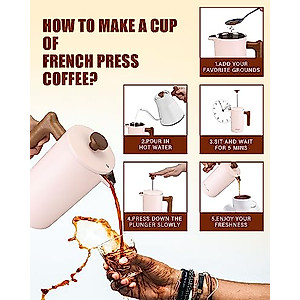 POLIVIAR French Press Coffee Maker, 34 Ounce Coffee Press with Real Wood Handle, Double Wall Insulation & Dual- Filter Screen, Food Grade Stainless Steel for Good Coffee and Tea JX2020-FPP