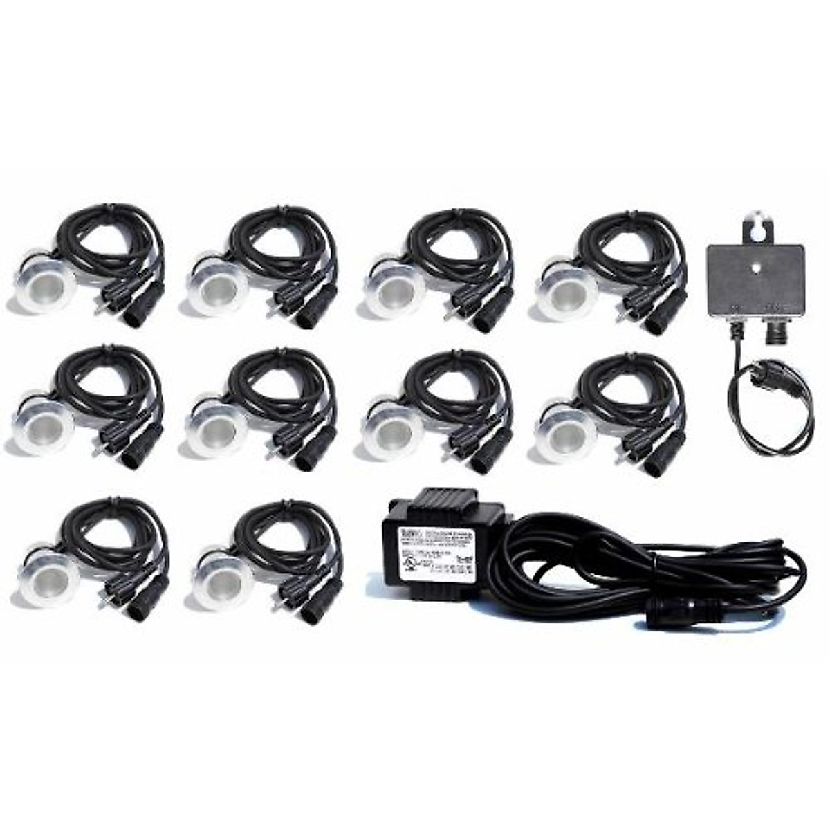 10 Pack White LED Light Deck Landscape Garden Lighting Kit with Transformer and Outdoor Photocell Dusk to Dawn Automatic Sensor