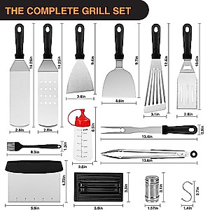 Griddle Accessories Kit, 30PCS Flat Top Grill Accessories Kit for Blackstone and Camp Chef, Stainless Steel Griddle Grill Tools with Enlarged Spatulas, Scraper, Tongs, Carrying Bag for Outdoor BBQ