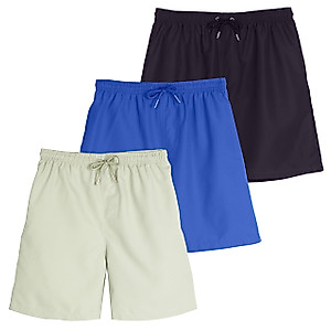 Real Essentials 3-Pack: Boys Swim Suit Board Shorts Kids Trunks Drawstring Short Beach Swimwear Boy Surf Summer Swimming Swimsuit Bathing Youth Little Quick Dry Pool Liner - Set 3, L (10/12)