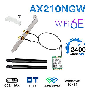 AX210 WiFi 6E WiFi Card M.2 NGFF Mini Desktop kit Adapter 6GHz BT5.2 Wireless 802.11ax 5400Mbps 2.4Ghz 5Ghz Support OFDMA MU-MIMO AX210NGW Gigabit Network Card
