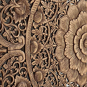 Rectangular King Size Bed Headboard, Wall Mounted Hanging Wooden Panels, Hand Carved Teak Wood Furniture, Rustic Brown color, 76x38 inches