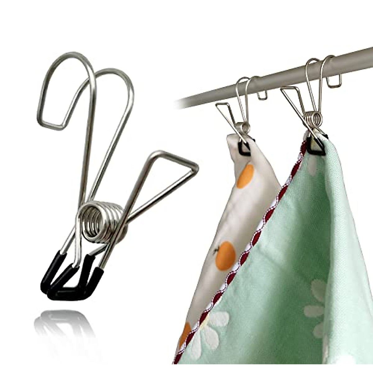 304 Stainless Steel Short Tail Hanger Clip with Hook, Durable Hanging Clips，Heavy Duty Multifunctional Hangers Use for Display Storage Items (12)