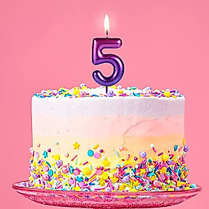 LUTER 2.36 Inches Purple and Blue Number Candle, Numeral Birthday Candles Galaxy Gradient Candles Wax Cake Toppers Decorations for Mermaid Themed Party Birthday Wedding Anniversary (5)