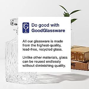 GoodGlassware Whiskey Decanter and Glasses (5 Piece Set) – Elegant Liquor Carafe with Ornate Solid Glass Stopper and 4 Matching Whisky Tumblers - Lead-Free and Dishwasher Safe Transparent