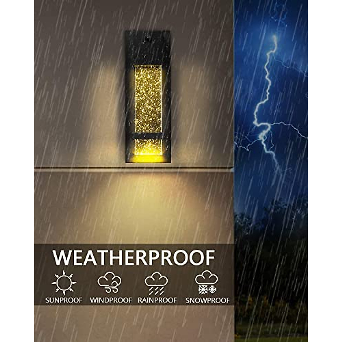 LED Dusk to Dawn Outdoor Wall Light Fixture - HWH Exterior Wall Sconce Porch Light 2 Pack, Outside Wall Lights in Black Finish with Crystal Bubble Glass, 5HW9-B-P-2PK BK