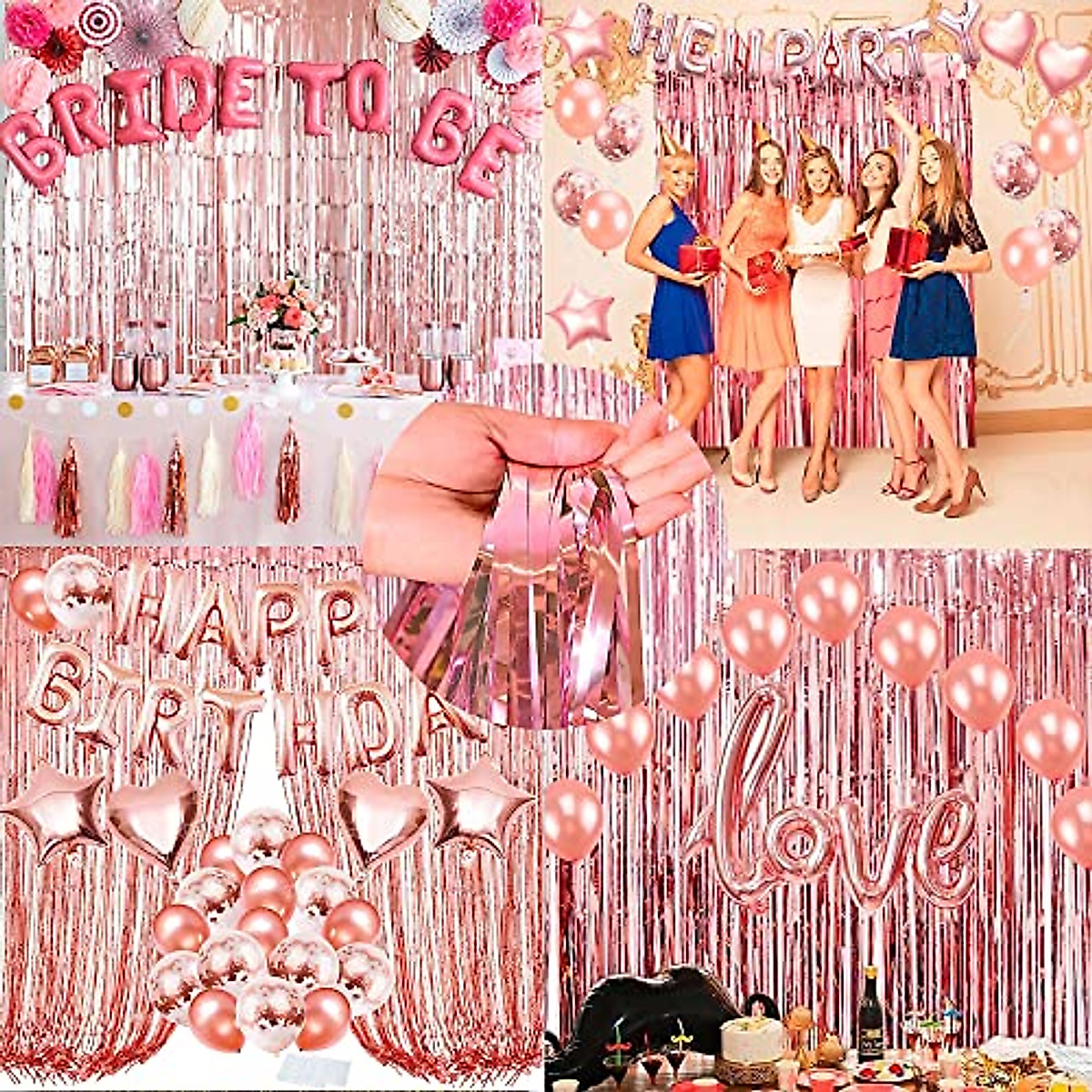 Dazzle Bright Backdrop Curtain, 3FT x 8FT Metallic Tinsel Foil Fringe Curtains Photo Booth Background for Baby Shower Party Birthday Wedding Engagement Bridal Shower (2, Rose Gold)
