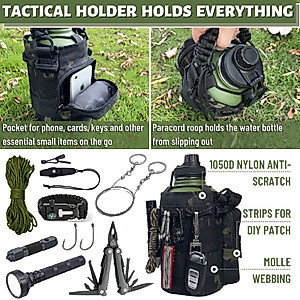 DEFUNX 64 Oz Water Bottle with Sleeve - Military Green Half Gallon Insulated Water Jug with Handle - Stainless Steel Sports Bottle for Gym Workout Hiking Camo Black Pouch