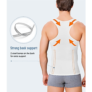 Men Body Shaper Slimming Vest Tight Tank Top Compression Shirt Tummy Control Underwear Moobs Binder (White, L)