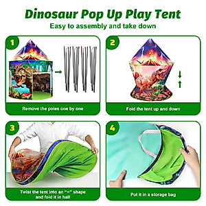 HopeRock Dinosaur Kids Tent with Roar Button, Kids Play Tent with Dinosaur Toys for Boys & Girls Kids Pop Up Tent for Boys, Kids Indoor Tents Birthday Chirstmas Gifts for 3 4 5 6 7+ Years Old Boys