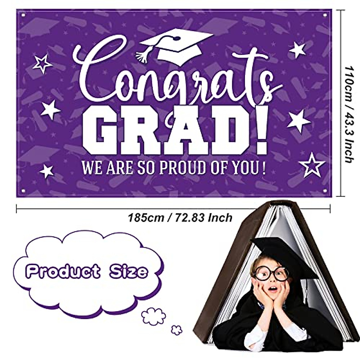 Graduation Decorations Graduation Backdrop Banner Class of 2023 Graduation Backdrop Grad Background for Graduation Party Photo Studio Props Decoration Sign Supplies, 72.8 x 43.3 Inch (Purple)