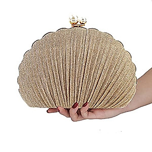 Felice Ann Women Mini Seashell Evening Bag Clutch Handbag Chain Strap Cross-body Shoulder Bag,Pleated Golden
