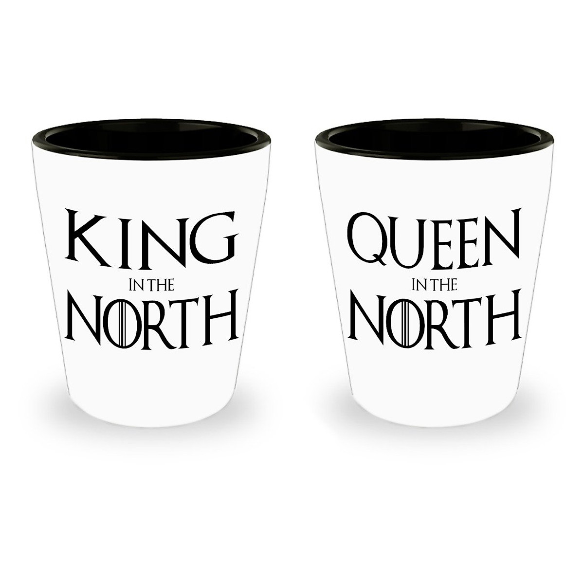 King In The North Queen In The North Game Inspired Shot Glass Set Mother's Father's Day Birthday Anniversary For Couple Ceramic White 1.5 oz