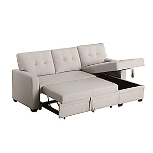 KTVTK 82" L-Shape Sleeper Sectional Sofa with Storage Chaise and Pull-Out Bed,Convertible Couch for Living Room,Apartment,Office,Beige, 82'