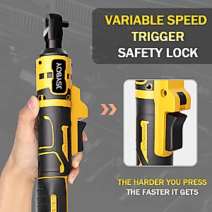 JSYBOY 3/8" Cordless Ratchet Wrench Set, 45FT-LBS Electric Ratchet 320RPM Power Ratchet Wrench with Variable Speed, LED Light, 3/8" to 1/4" Sealed Head Ratchet, Bare Tool Only