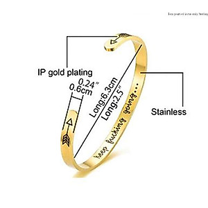 JczR.Y Keep Fucking Going Bracelet Cuff Stainless Steel Inspirational Engraved Arrow Bracelet Cuff for Women Fashion Wristband Jewelry(gold/keep fucking going)