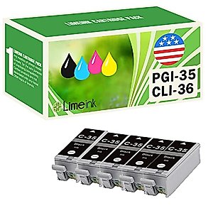 Limeink 5 Pack Black PGI-35 Compatible Ink Cartridges Set Use for PIXMA iP100 PIXMA iP110 Series Printers 1509b002 1511B002