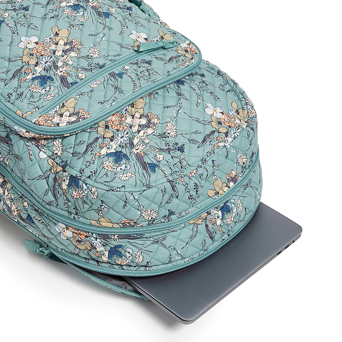 Vera Bradley Women's Cotton Campus Backpack, Sunlit Garden Sage - Recycled Cotton, One Size