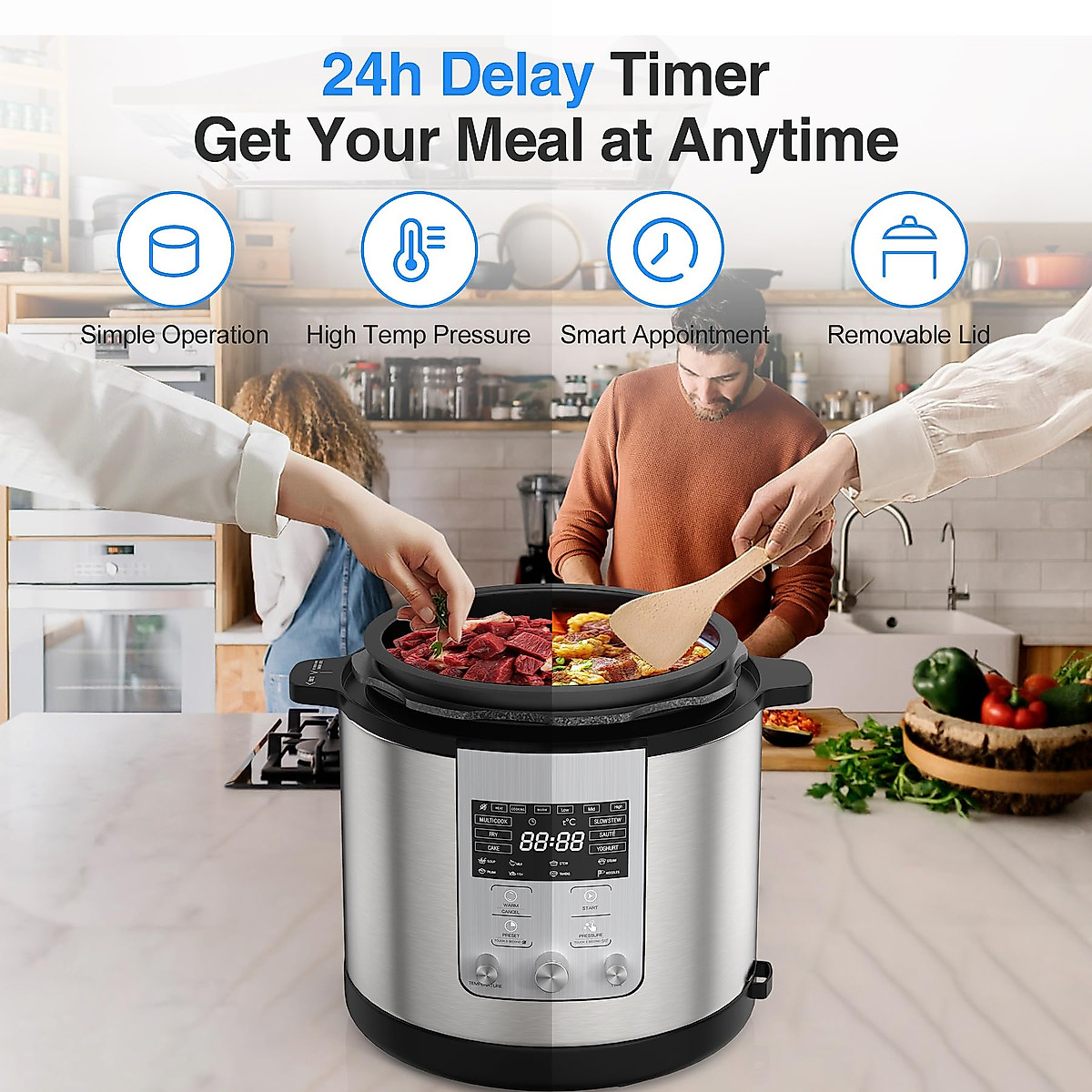 VBGK Electric Pressure Cooker 14-in-1,6.3Qt Pressure Cooker,Slow Cooker,Rice Cooker,Steamer,Yogurt Maker,Bake,Stock Pot,Steamer,Warmer & Sterilizer,Delay Timer,Automatic Pressure Release