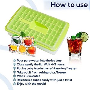 Large Ice Cube Mold, Ice Cube Tray for Freezer, Sphere Ice Container for Cocktails, 55 Mini Nugget Tray with Lid and Bin, Pebble Ice Bucket-Comes with Scoop, Cover, Ice Maker and Holder.