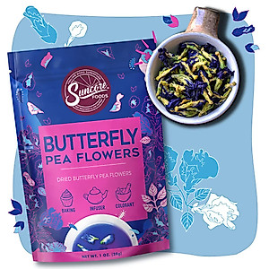 Suncore Foods Dried Butterfly Pea Flowers Bloom, Caffeine-Free Tea, Gluten-Free, Non-GMO, 1oz (1 Pack)