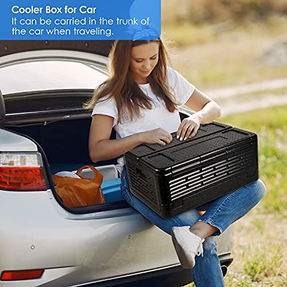 Camping Coolers, Outrora Black 39L 60 Can Large Insulated Cooler Ice Chest, Waterproof Surface Collapsible Keep Cold and Warm Portable Personal Car Cooler for Camping, Hiking, Fishing, Travel, Beach