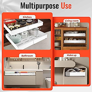 21" Deep Expandable Pull Out Cabinet Organizer,(12"-20")Slide Out Drawers For Kitchen Cabinets,Adhesive With Nano Film, Peel and stick Pull Out Drawers For Cabinets In Kitchen, Pantry (white)