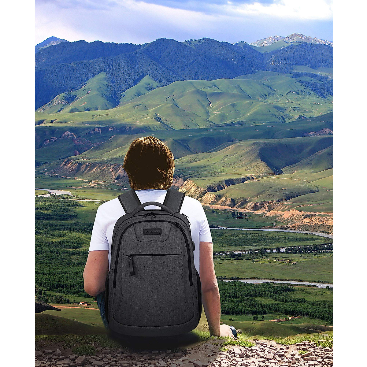 KROSER Laptop Backpack for 17.3 Inch Laptop Anti-Theft Large Computer Backpack with USB Charging Port Water-Repellent Casual Daypack for Travel/Business/School/College/Men/Women-Charcoal Black