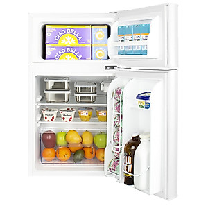 Summit Appliance CP34W ENERGY STAR Certified 19" Wide Counter Height 2-Door Refrigerator-Freezer in White with Cycle Defrost, Adjustable Thermostat, Interior Light