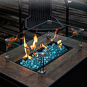 GASPRO 10 Pound Fire Glass Diamonds 1 Inch, Fire Pit Glass Rocks for Gas Fireplace and Fire Pit, Caribbean Blue, High Luster