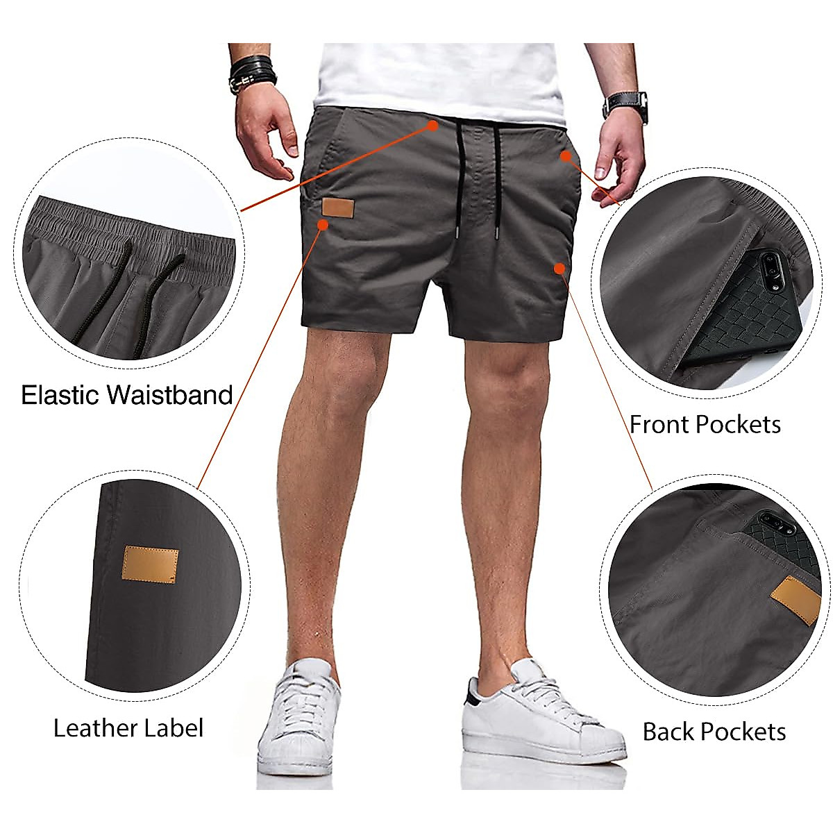 JMIERR Mens Casual Shorts - Cotton Linen Drawstring Summer Beach Stretch Twill Chino Golf Dress Shorts Shorts with Pockets Elastic Waist, 2XL, A1 Grey2