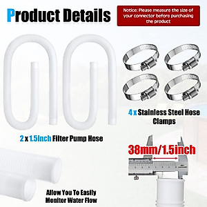 Saintrygo 4 Pcs 1.5 Inch Pool Hose for Above Ground Pools Diameter Pool Pump Replacement Hose 59 Inch Length Swimming Pool Hose with 8 Pcs Hose Clamps (White)