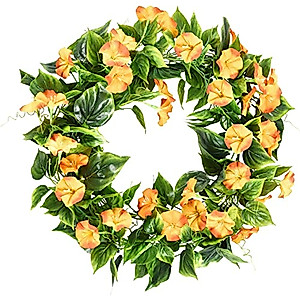 MARTINE MALL Morning Glory Flower Vine 15Feet Artificial Flower Vines Morning Glory Hanging Plant Fake Hanging Vine Flowers Hanging Plants Silk Garland for Wall Stairway Home Decor Yellow, 2 Pcs