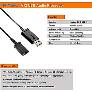 VoiceJoy Office Headset Quick Disconnect QD Cable to USB Plug Adapter for Plantronics QD Connector to Any Computer Laptop