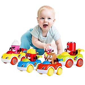 LUKAT Cars Toys for 1 2 3 Year Old Boys and Girls, Push and Go Friction Powered Vehicles Toy Set of 4 Baby Cars