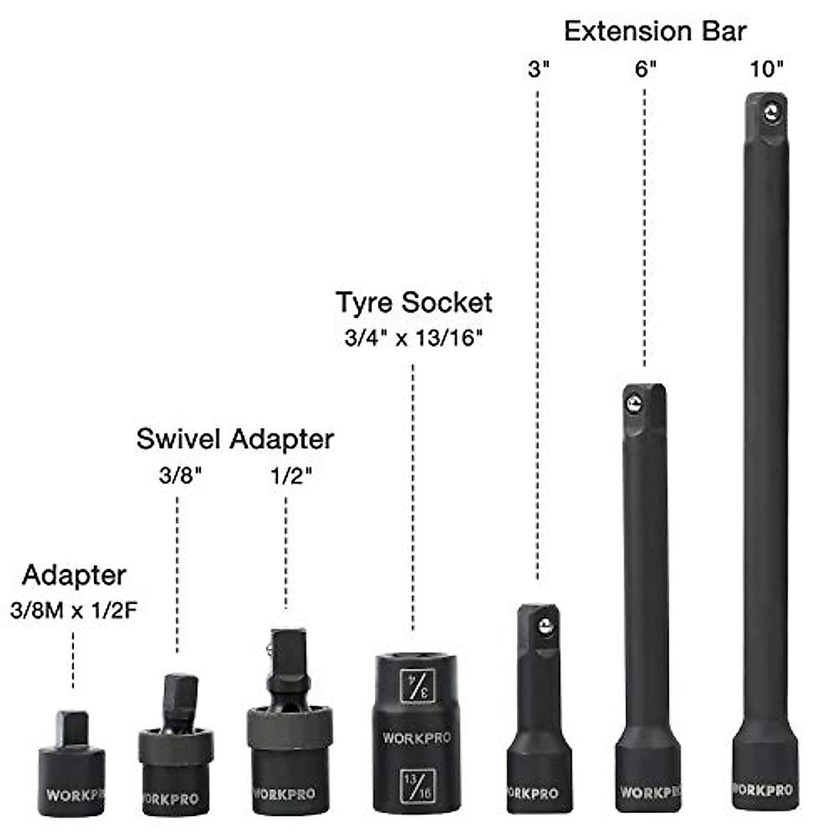 WORKPRO 1/2" Drive Impact Socket Set with Extension Bars, Premium Cr-V Steel, Complete 55-Piece, SAE and Metric Sockets with Enhanced Storage Case