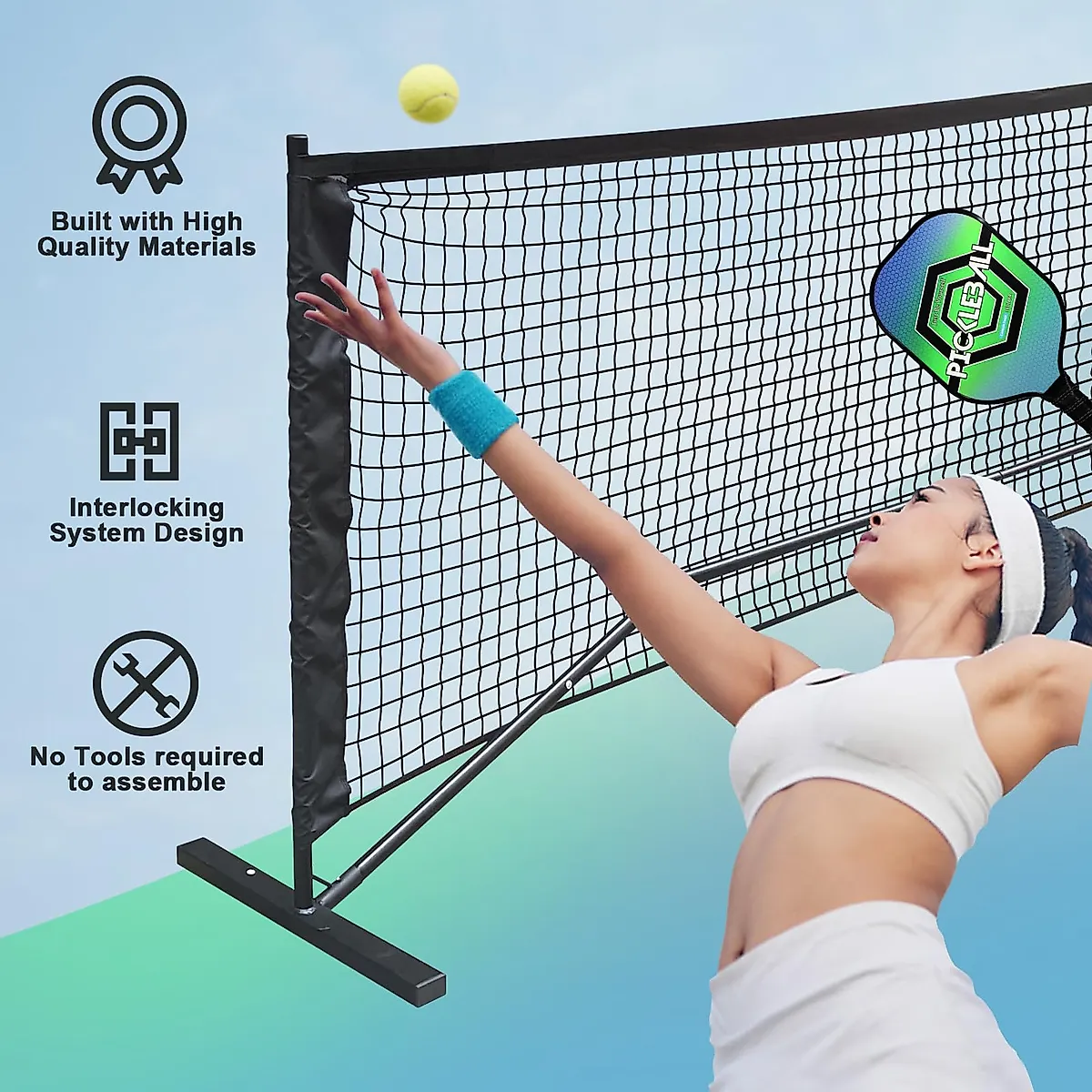 JUMPMKT Pickleball Net Portable Outdoor, 22 FT Pickleball Net - USAPA Regulation Full Size, Pickleball Net System with Metal Frame Stand and Carrying Bag for Driveway, Backyards, Indoor, Outdoor Game.