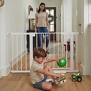 Cumbor 29.7-46" White Baby Gate & Cumbor 0-55" White Retractable Baby Gate for Stairs, Wide Safety Gates for Kids or Pets, Child Gate for Doorways, Hallways, Indoor, Outdoor