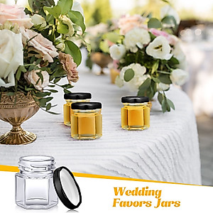 Nuogo 100 Pack 1.5oz Mini Hexagon Glass Jars Bulk for Wedding Small Honey Jars with Lids Spice Jars Canning Jars Mason Jars for Gifts Candy Honey Wedding Party Favors DIY Crafts(Black)